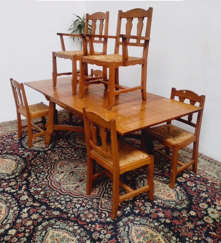JUEGO DE COMEDOR EN ROBLE ESTILO VASCO PROVENZAL RUSTICO CAMPESTRE. COD ...